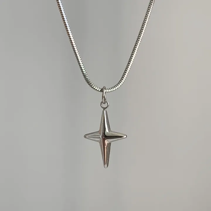THEMOON [1+1/써지컬] Starlight Cross Simplicity Necklace 별 십자가 크로스 은 실버 ...