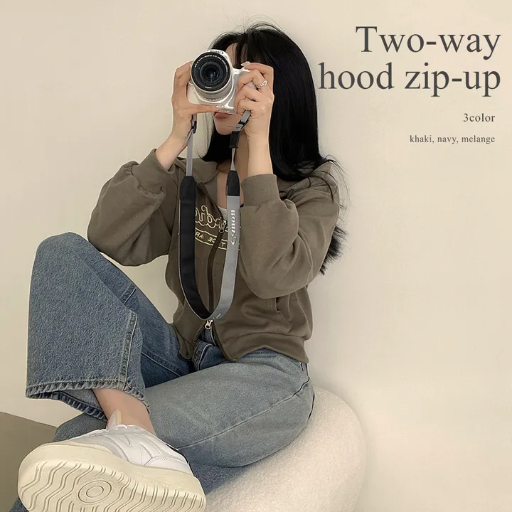 [빈티지/Y2K무드] 꾸안꾸, 투웨이 레터링 크롭 후드집업 (3color) - 에이블리 스토어