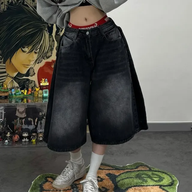 [누적판매 1300장!/3SIZE/4COLOR] 신상 고퀄 데님 빈티지 워싱 유니크 사이드핀턱 y2k 와이드 힙 오버핏 버뮤다 팬츠 - 에이블리 스토어