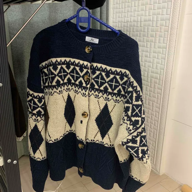 🔥주문폭주🔥 아메카지 도톰 빈티지 배색 아가일 가디건 - 에이블리 스토어