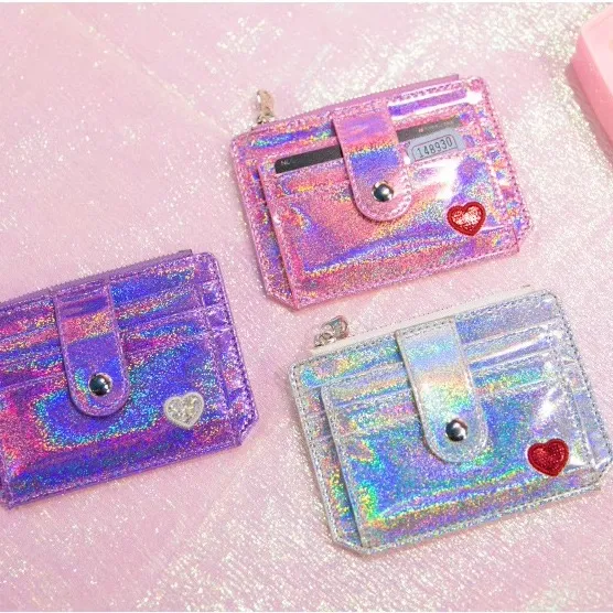 y2k 키치 하이틴 홀로그램 오로라 데일리 카드지갑 반지갑 미니지갑 지갑 - 에이블리 스토어