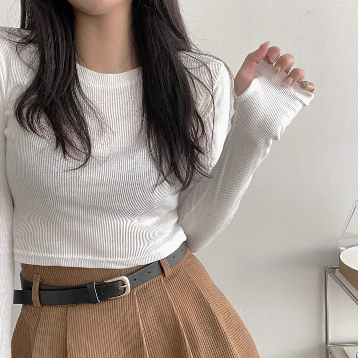[손등덮는!/여리여리~] 니드 워머 베이직 데일리 긴팔 크롭 니트티 t - 4color - 에이블리 스토어