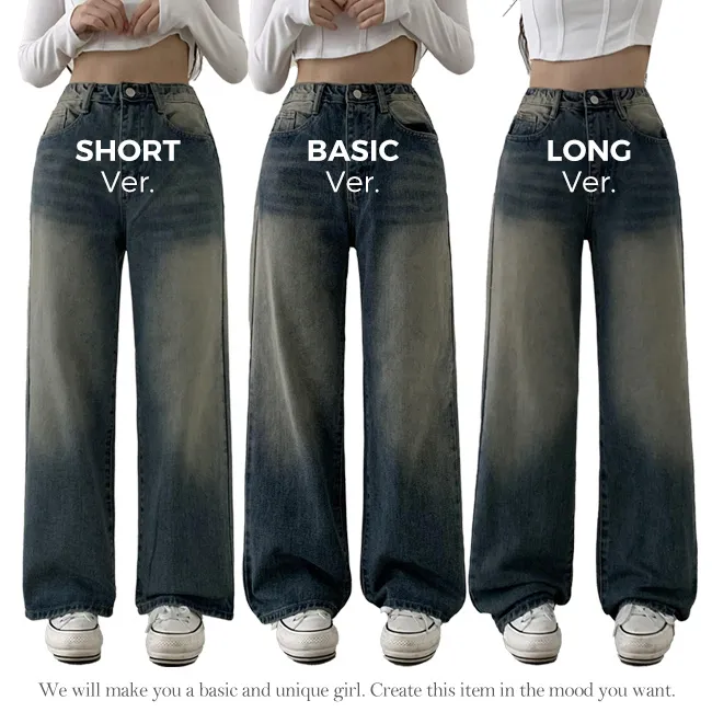 [숏,기본,롱/기장선택] 싸비 하이웨스트 와이드 뒷밴딩 워싱 청바지 (4color) [빈티지/코튼데님/y2k/fw신상] - 에이블리 스토어
