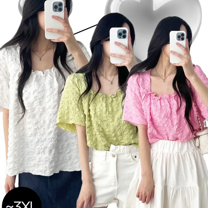 [~3XL] 통통 푸딩 반팔 블라우스 4color - 에이블리 스토어