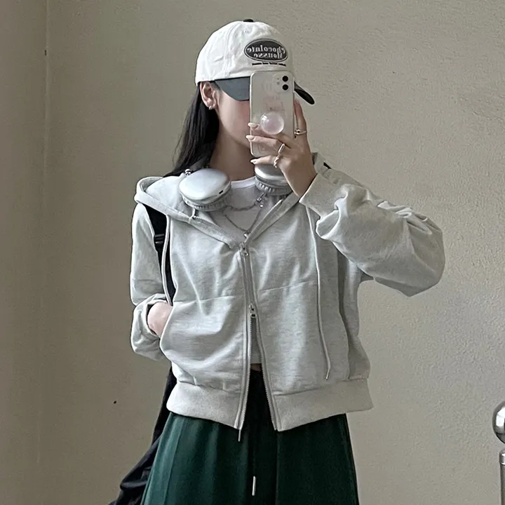 🔥2way/예쁜핏🔥 퍼핑 봄 가을 간절기 봄 투웨이 세미크롭 무지 긴팔 후드 집업 잠바 / y2k 데일리 무지 긴소매 점퍼 ...