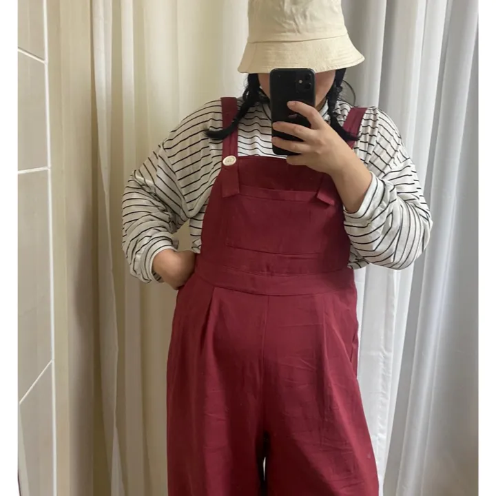 [빅사이즈] 체형보정 오버핏 루즈핏 가을 코튼 멜빵바지 - 에이블리 스토어