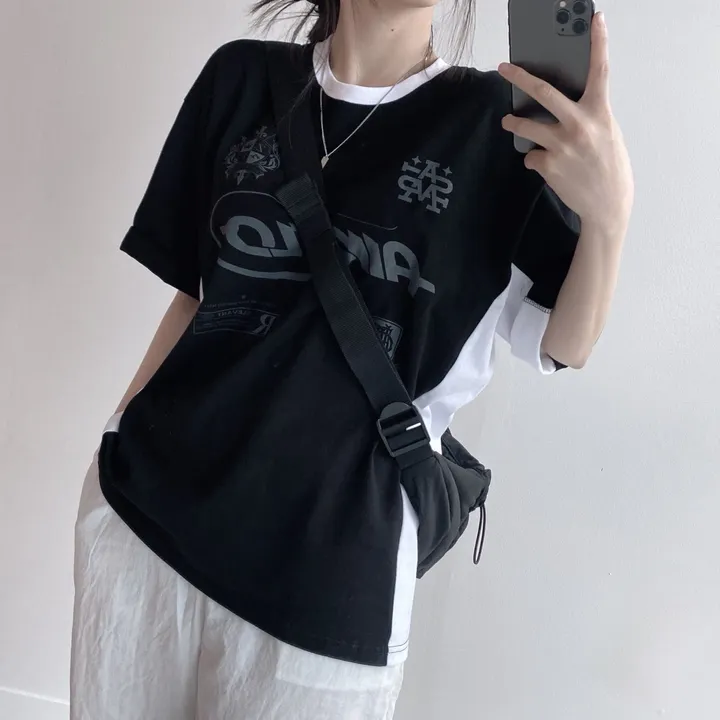 [y2k/오버핏] 프로 배색 라인 반팔 티 (4color) - 에이블리 스토어