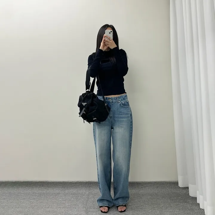 [키큰녀/롱기장] 보이핏 캣브러쉬 와이드 데님 - 에이블리 스토어