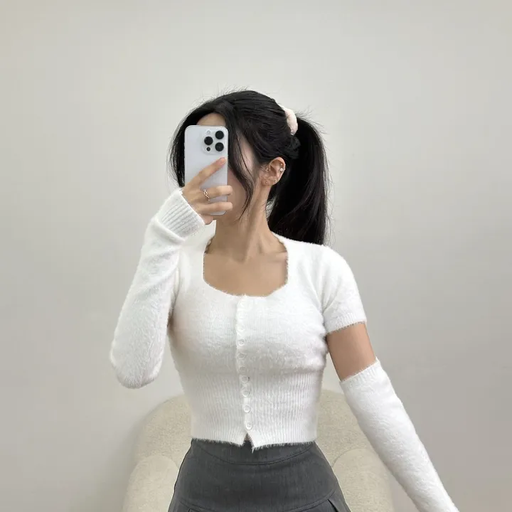 [워머set/앙고라] / y2k 앙고라 반팔 크롭 워머 세트 4color - 에이블리 스토어