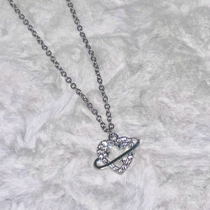 우주하트 행성 큐빅 목걸이 Heart Planet chain necklace