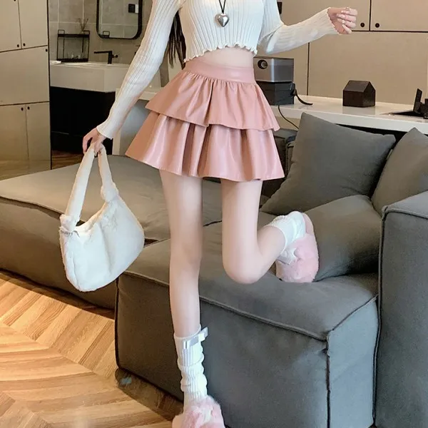 Y2K 올드머니 레더 캉캉 미니스커트4color -본투본 - 에이블리 스토어