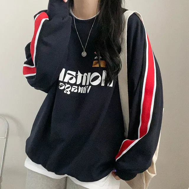 [기모선택!/y2k] 꾸안꾸 몬타나 배색 맨투맨 (3color) - 에이블리 스토어