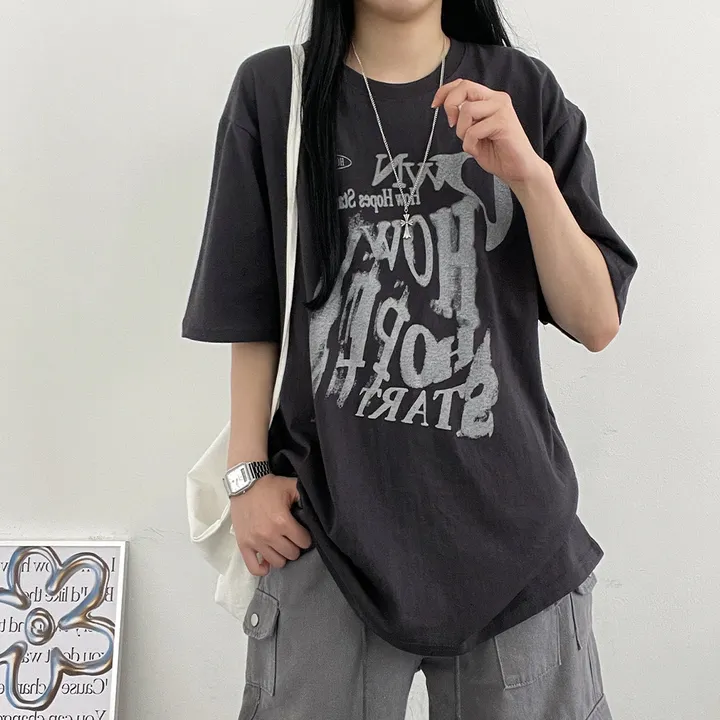 [빅사이즈/빈티지오버핏!] y2k 힙한 프린팅 남여공용 호프 여름 박스티 (3color) - 에이블리 스토어