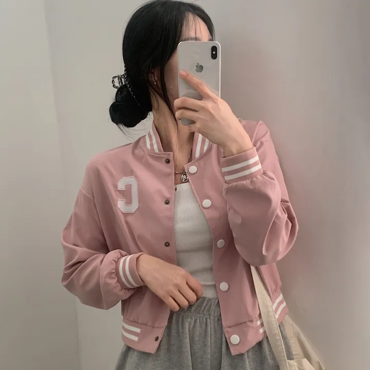 [가격실화?] 힙블리Y2k 크롭 레터링 배색 야구점퍼 - 4color - 에이블리 스토어