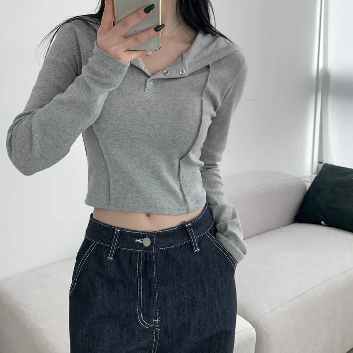 [Y2K무드] 똑딱이 절개 후드 긴팔티(3color!) - 에이블리 스토어