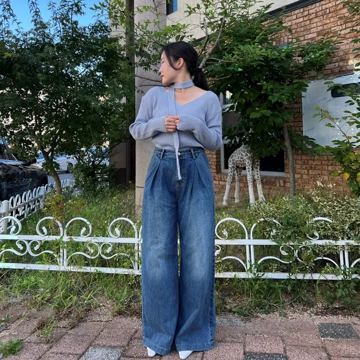 핀턱 와이드 청바지 데님 팬츠 - 에이블리 스토어