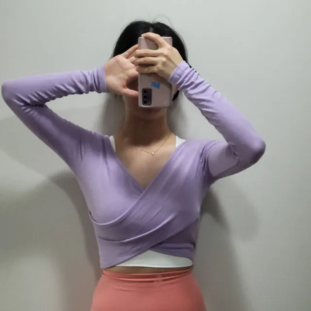 여성 요가복 DEVI-T0041-라벤더 필라테스 커브 랩 크롭티 - 에이블리 스토어