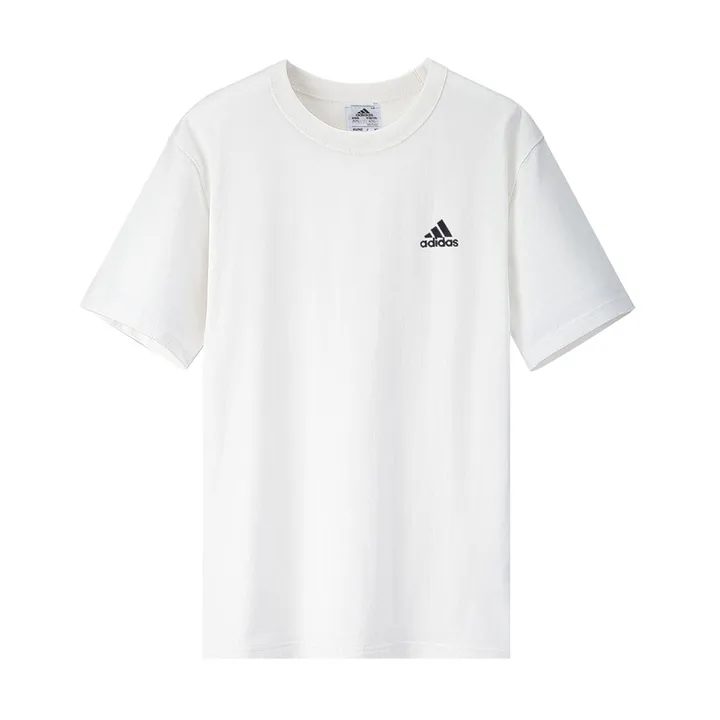 아디다스 남성 에센셜 싱글 저지 엠브로이더드 데일리 반팔티 화이트 IC9286 - 에이블리 스토어