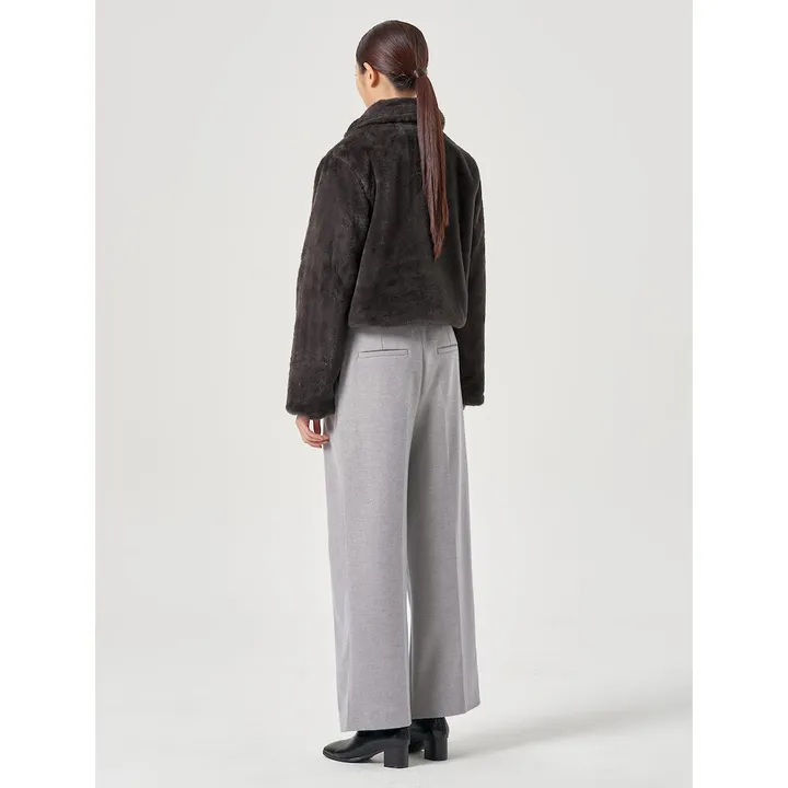 헤링본 이중지 본딩 와이드핏 슬랙스 그레이 (322X21LYB2) - 에이블리 스토어