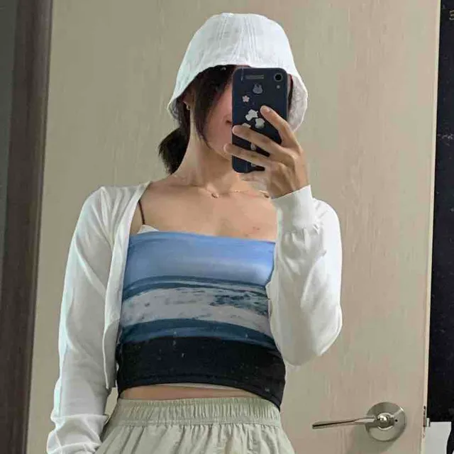 브란 바다 프린팅 크롭 탱크탑 튜브탑 - 에이블리 스토어