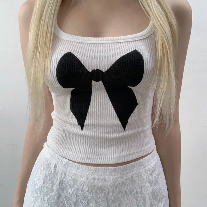 룩혼 y2k black ribbon short sleeves - 에이블리 스토어