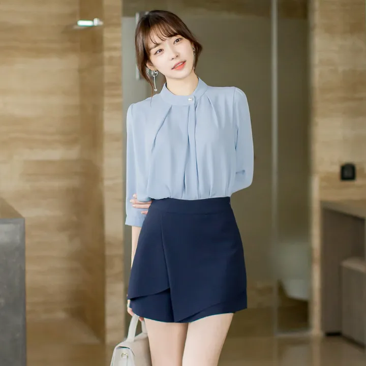 [주문폭주] 진주버튼 핀턱주름 7부 하객 블라우스 쉬폰블라우스 bs2693 - 에이블리 스토어