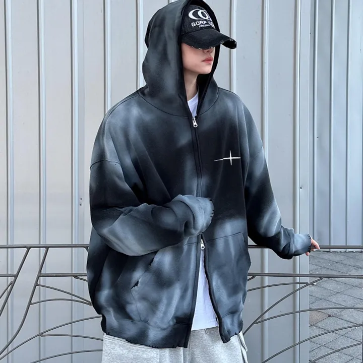 스프레이 워싱 후드 집업 - 에이블리 스토어