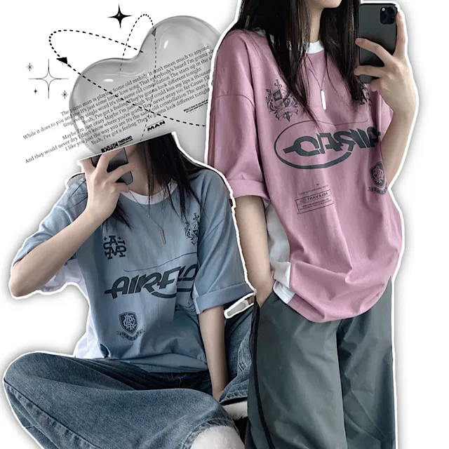 [y2k/오버핏] 프로 배색 라인 반팔 티 (4color) - 에이블리 스토어