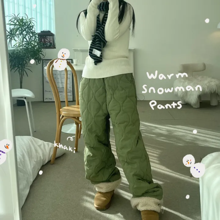 치치타 Warm Snowman Pants 양털 기모 퀼팅 겨울 한파 패딩바지 - 에이블리 스토어